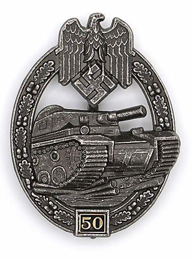 Panzer Assault Badge 50 Engagements (Antique Finish) - Feldgrau Militaria